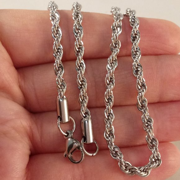 Accessories | Mens Stainless Steel Twisted Rope Chain Necklace 22 3mm ...